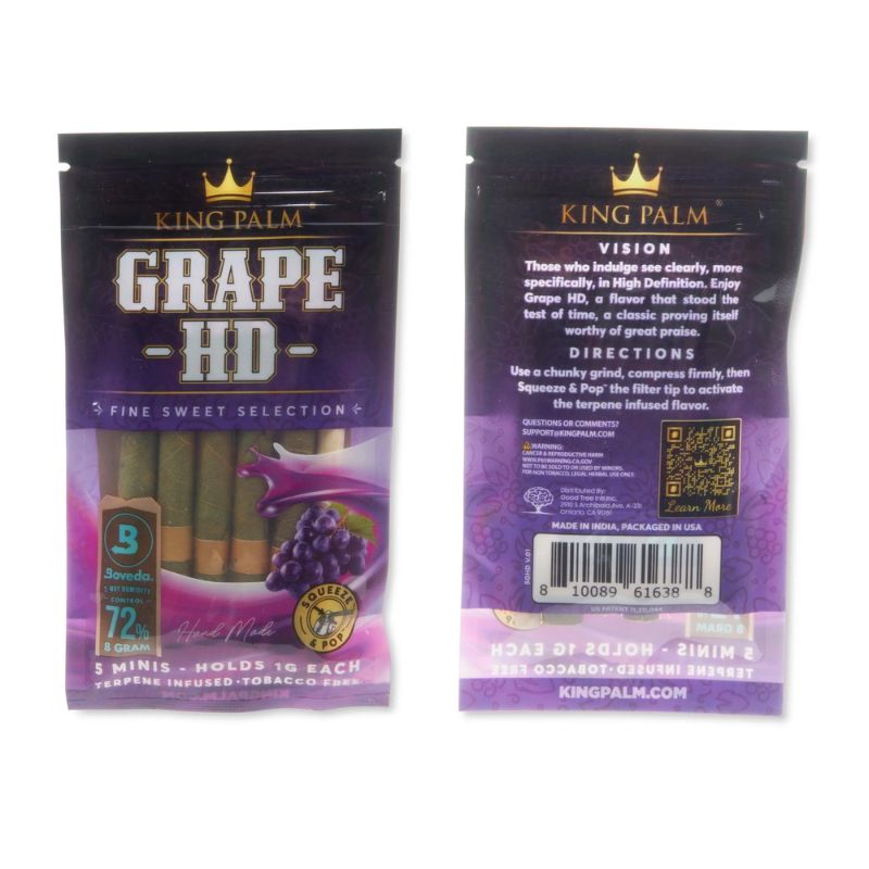 King Palm Mini Flavored Leaf Tubes Grape HD 5 Per Pack Box of 15 | Maq